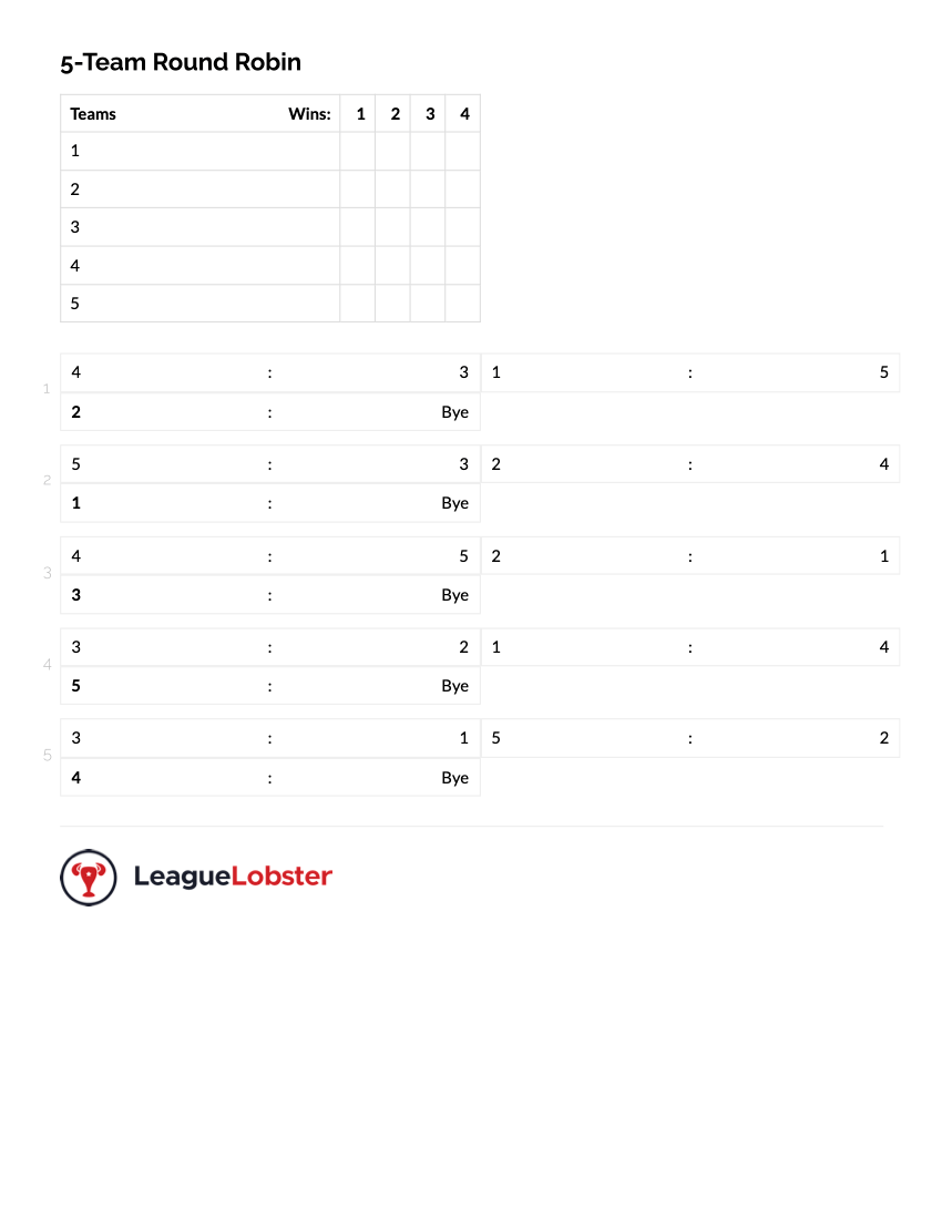 5 Team Round Robin Generator | LeagueLobster